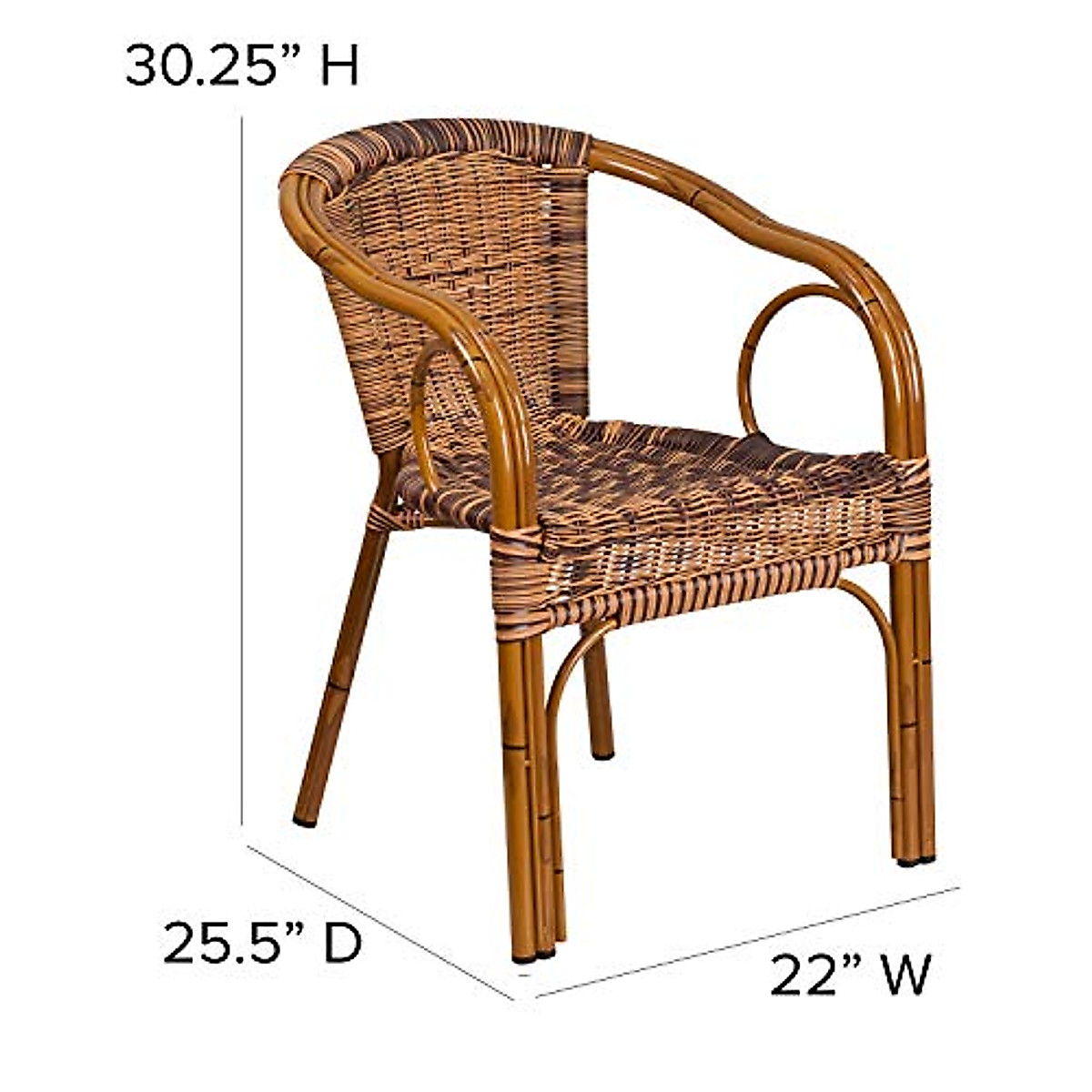 EMMA + OLIVER Brown Rattan Patio Chair with Dark Red Bamboo-Aluminum Frame