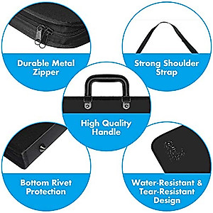Black Spill-Resistant Art Artist Portfolio Sketching Supplies Case A2 Size with Reinforcing Plate & Shoulder Strap for Students, Designers. (28” x20”x1.5”)