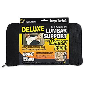 Master Caster 92061 Deluxe Lumbar Support Cushion W/Memory Foam, 12 1/2W X 2 1/2D X 7 1/2H, Black
