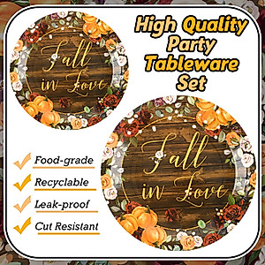 Sunnyray 96 Pieces Fall in Love Party Decorations Supplies Pumpkin Flower Autumn Party Tableware Set Bridal Shower Party Dessert Plates Napkins Forks for 24 Guests Bridal Anniversary Engagement Party