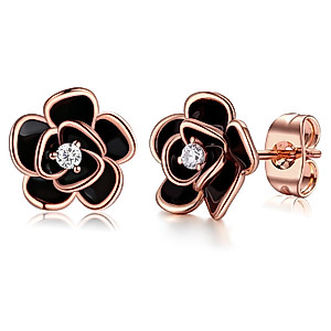 14K Gold Rose Flower Sterling Silver Stud Earrings For Women Dainty Rose Gold Flower Pearl Earrings Hypoallergenic Earrings Cute Studs For Her Nickel Free