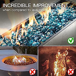 APROMISE Fire Glass for Fire Pit - 3/4 inch Fire Pit Glass Beads | Shiny Fire Glass for Propane/Gas Fire Pit and Fireplace | Flat Glass Marbles for Vase & Aquarium & Garden | 10lbs | Caribbean Blue