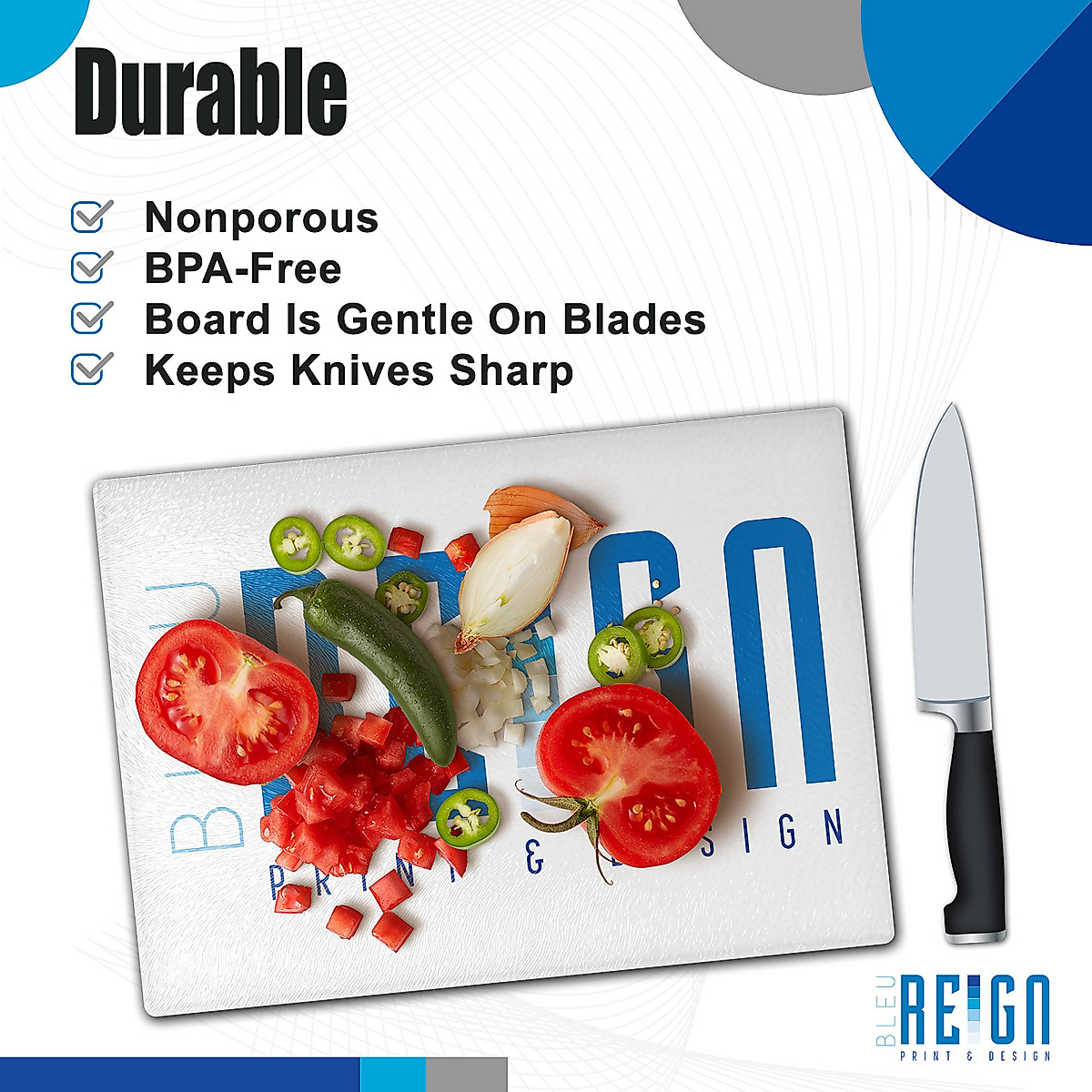 Bleu Reign Cutting Board Funny Humor Chef Joke Eat Or Starve Menu 11x15 inches Textured Glass