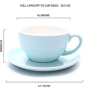 Coffeezone Latte Art Cup and Saucer for Latte & Cappuccino, Great Cup Shape for Coffee Shop and Barista (Glossy Light Blue, 10.5 oz)