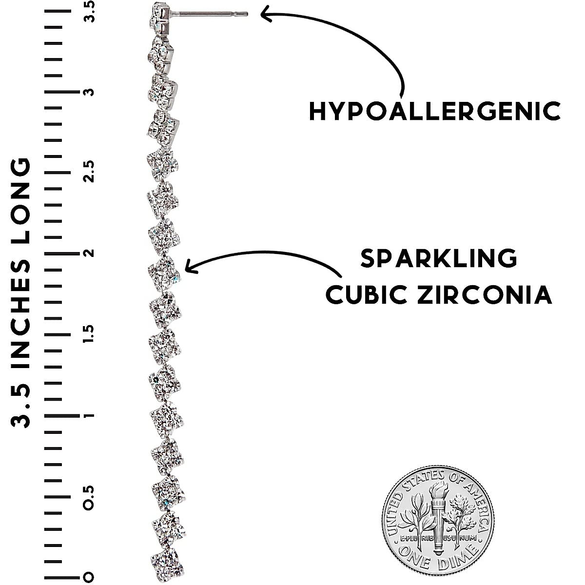 Long Earrings for Women - Rhinestone Earrings Dangling, Silver Dangle Earrings for Women, Silver Tone Chandelier Drop Earrings, Statement Faux Diamond Earrings, Dangly Cubic Zirconia Bridal Earring