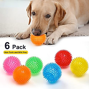 VITEVER 3.5” Squeaky Dog Toy Balls (6 Colors) Puppy Chew Toys for Teething, BPA Free Non-Toxic, Spikey Dog Balls for Medium, Large & Small Dogs, Durable Dog Toys for Aggressive Chewers