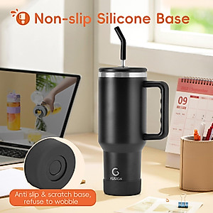 VUSIGN 40 oz Tumbler with Handle and Straw Lid, Stainless Steel Vacuum Insulated Tumbler Travel Mug Water Bottle Cup for Water Iced Tea Coffee Smoothie Car, Black