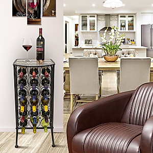 Sorbus Wine Rack Stand Bordeaux Chateau Style with Glass Table Top - Holds 18 Bottles of Your Favorite Wine - Elegant Looking French Style Wine Rack to Compliment Any Space (Wine Stand - 18 Bottles).