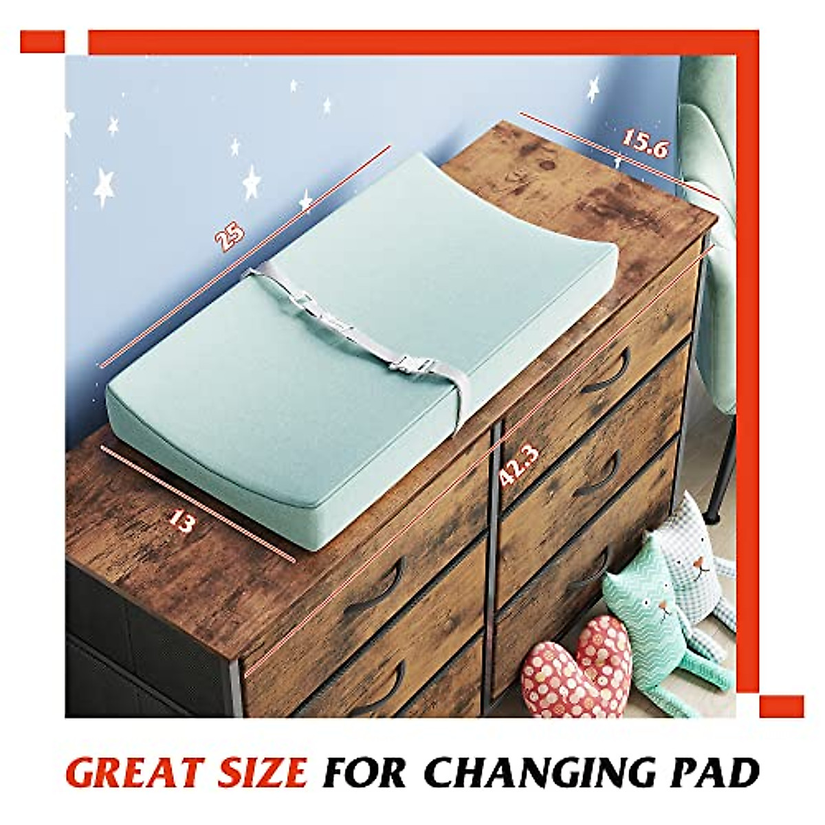 WLIVE Wide Dresser with 6 Drawers, TV Stand for 50" TV, Entertainment Center with Metal Frame, Wooden Top, Fabric Storage Dresser for Bedroom, Hallway, Entryway, Rustic Brown Wood Grain Print