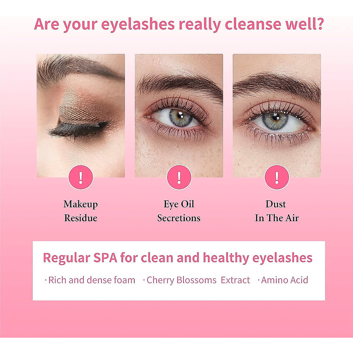 Eyelash Extension Cleanser, Upgraded Eyelash Extension Shampoo 60ML+Mascara Wand+Brush Eyelash Foam Cleanser For Extensions and Natural Lashes,Paraben & Sulfate Free, Salon and Home Use