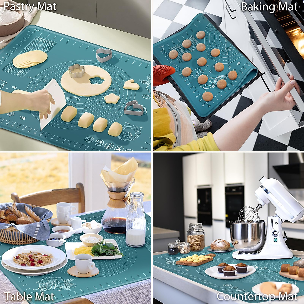 Silicone Pastry Mat Extra Thick Non-stick Baking Mat, 32" x 24" Rolling Dough With Measurements Non-slip Silicone Mat, Kneading Mat, Counter Mat, Dough Mat with Edge Heightening