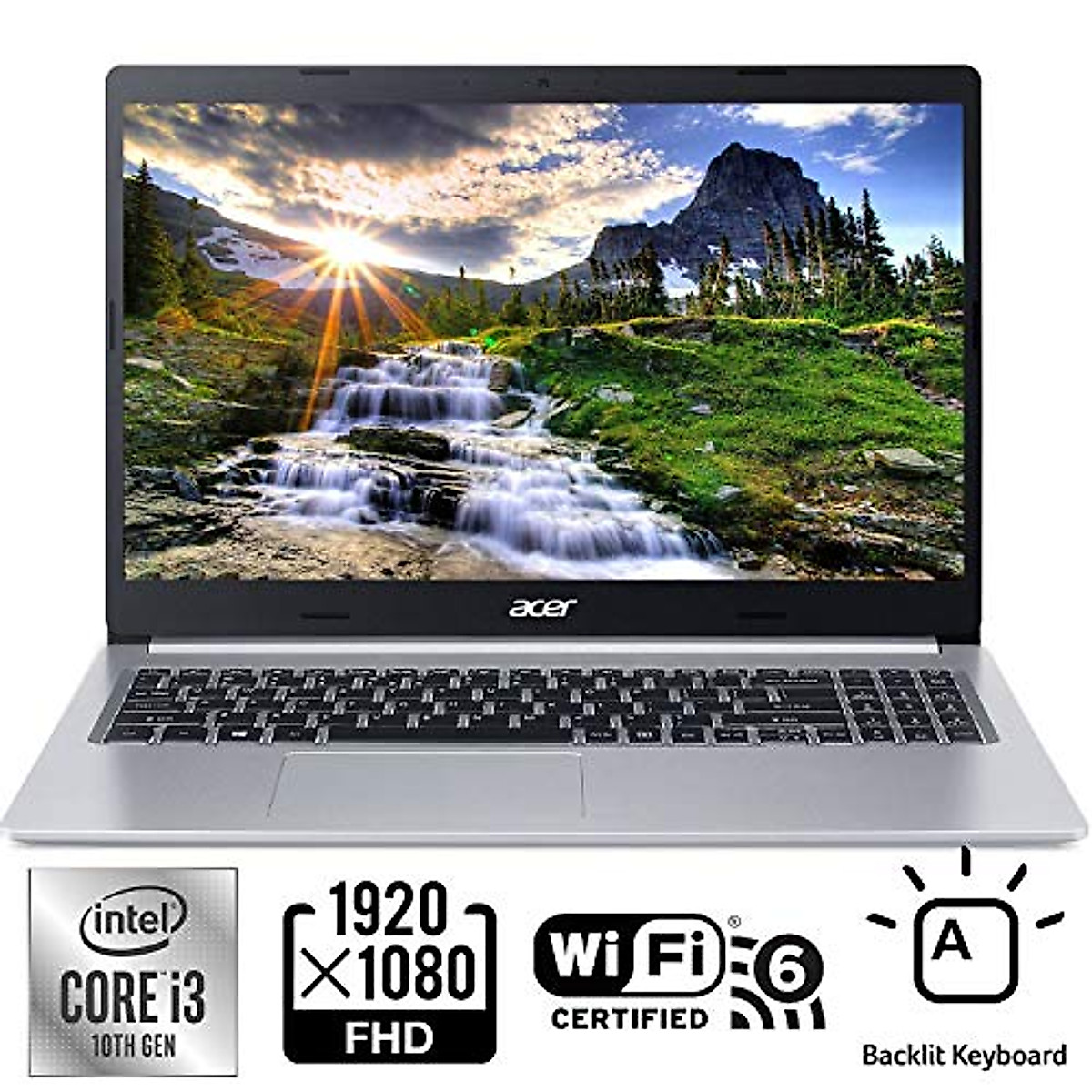 Acer Aspire 5 A515-55-378V, 15.6" Full HD Display, 10th Gen Intel Core i3-1005G1 Processor (Up to 3.4GHz), 4GB DDR4, 128GB NVMe SSD, WiFi 6, HD Webcam, Backlit Keyboard, Windows 10 in S Mode