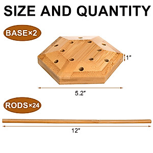 Elsjoy Set of 2 Plastic Bag and Bottle Drying Racks, Bamboo Dryer Rack Stand with 12 Sticks, Reusable Bag Cup Drainer Holder for Kitchen Storage, Hexagon Base