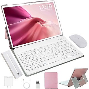 AOYODKG Tablet 2 in 1 with Keyboard, 10.1 inch Android 10 Tablet, 4GB + 64GB(128GB Expand), Dual SIM 4G, Quad-Core, IPS HD Display, 8MP Dual Camera, 8000mAh, WiFi, Google GMS Certified, AYO-P6(Pink)