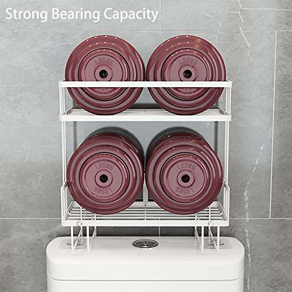 FLOLXNB Over The Toilet Storage Shelf, 2-Tier Bathroom Storage Organizer Upgrade Punch-Free Toliet Storage Shelf, Home Storage Rack with Hooks Shelf,White