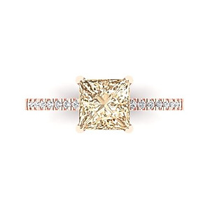 Clara Pucci 1.66 ct Princess Cut Solitaire Genuine Natural Brown Morganite Engagement Promise Anniversary Bridal Ring 18K Rose Gold 7.5