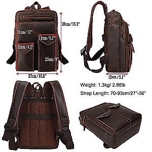 Small Mens Full Grain Leather Backpack for Men Purse Vintage 14 Inch Laptop Bag Business Work Hiking Daypack Brown Rucksack