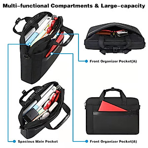 Laptop Bag 15.6 Inch, Briefcase for Men, Laptop Carrying Case, Adjustable Shoulder Messenger Computer Bag, Business College Laptop Case, Water Resistance Laptop Bag Fits HP, Dell, Lenovo, ASUS, Black