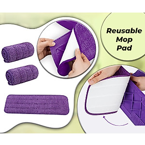 ARSUK Spray Mop Refill Pads Microfiber Replacement Heads Premium Wet/Dry Flat Mop Floor Cleaning Machine Washable Reusable 16 x 5.5 inches ( 3 Pack Purple)