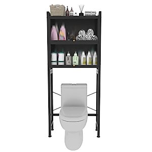 JUSCHIPEXL Over The Toilet Storage, Bathroom Organizer Shelf, Freestanding Bathroom Organizer Over Toilet with PC Material Door, Space Saving Toilet Rack for Bathroom, Restroom, Laundry Black.