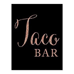 Andaz Press Wedding Party Signs, Faux Rose Gold Glitter on Black, 8.5x11-inch, Taco Bar, 1-Pack, Colored Party Supplies Decorations