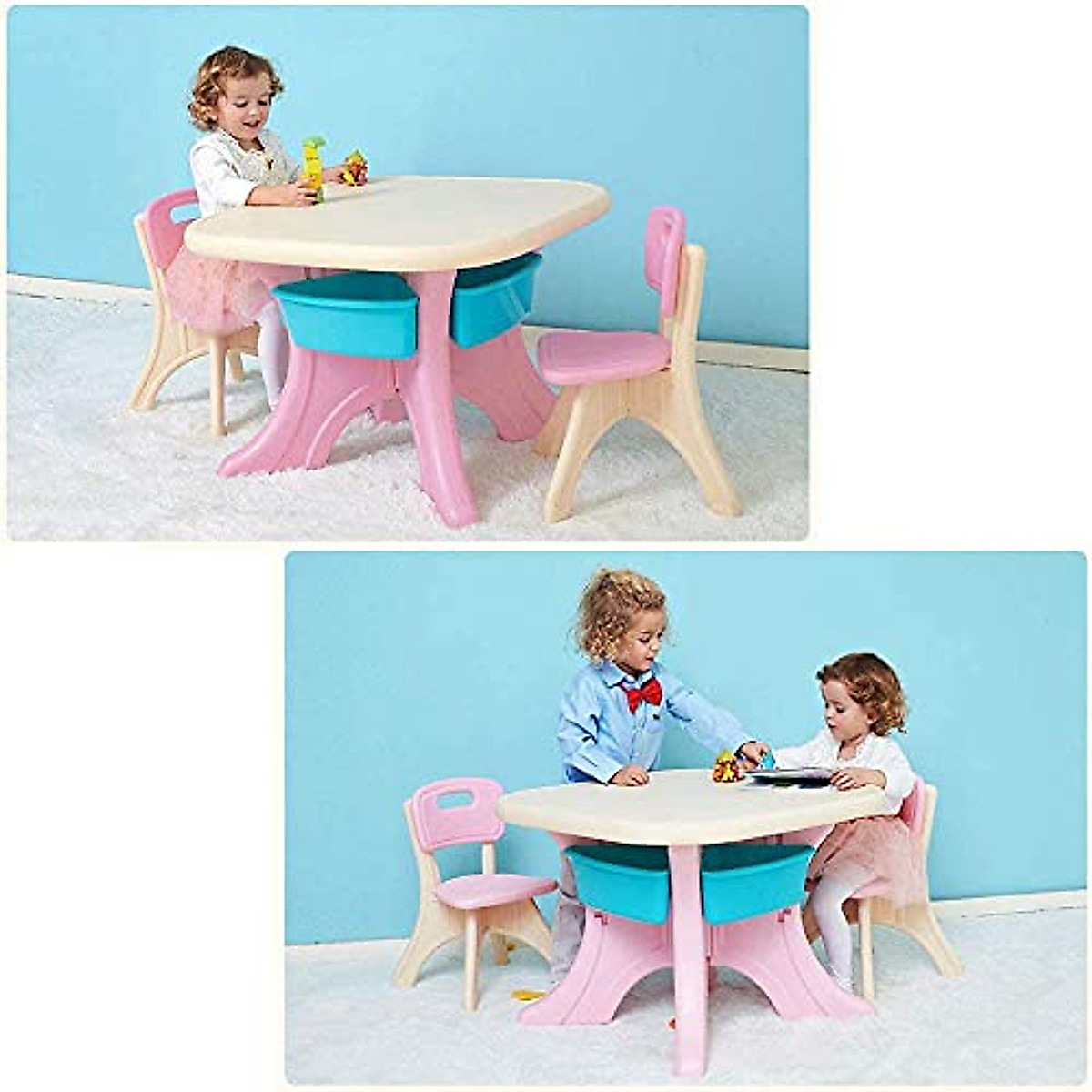 Walnut Children's Desks and Chairs Set Kindergarten Desks and Chairs Children's Eating, Drawing, Playing, Plastic Learning Tables, Toy