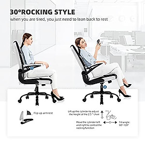 SEATZONE Home Office Desk Chairs with Wheels and Flip-up Armrests,Modern PU Leather Executive Office Chair Comfortable Ergonomic Computer Chairs for Adults and Teens,White