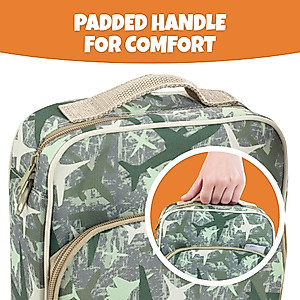 Insulated Lunch Box w Snack Pocket & Water Bottle Holder-Boys or Kids Jets School Lunchbox Tote Keeps Food Hotter or Colder Longer- Reusable Bag Fits Most Bento Boxes, Ice Packs- Back To School