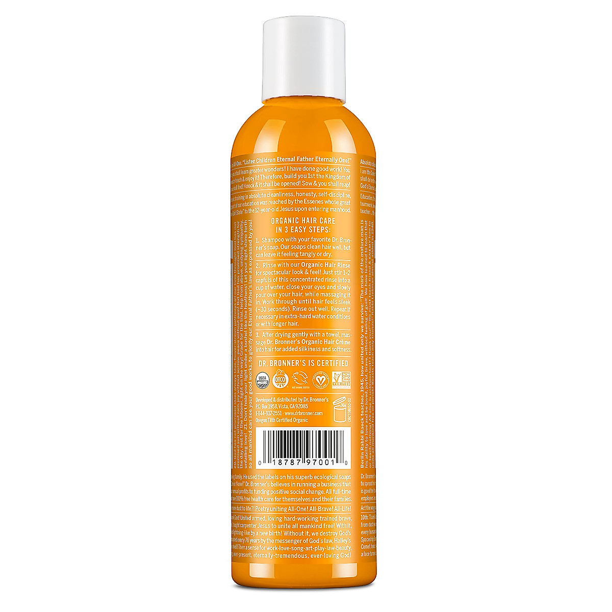 Dr. Bronner's - Organic Hair Rinse (Citrus, 8 Ounce) - Nourishing & Effective, Gentle Conditioning Cleanser for Skin & Hair, No Synthetic Ingredients, Organic Shikakai (2-Pack)