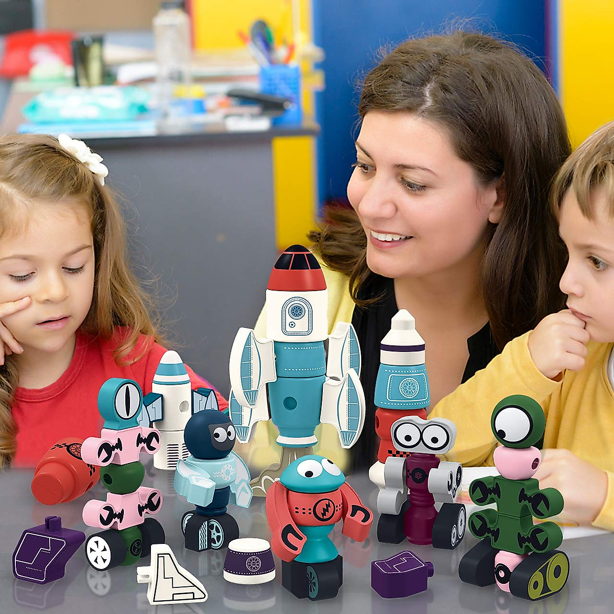 Gifts2U Magnetic Rockets Toy, Magnetic Blocks Stacking Robots for Kids Construction Learning with Storage Box,STEM Educational DIY Puzzle Playset Gift for Boys Girls Toddlers Ages 3 4 5 6