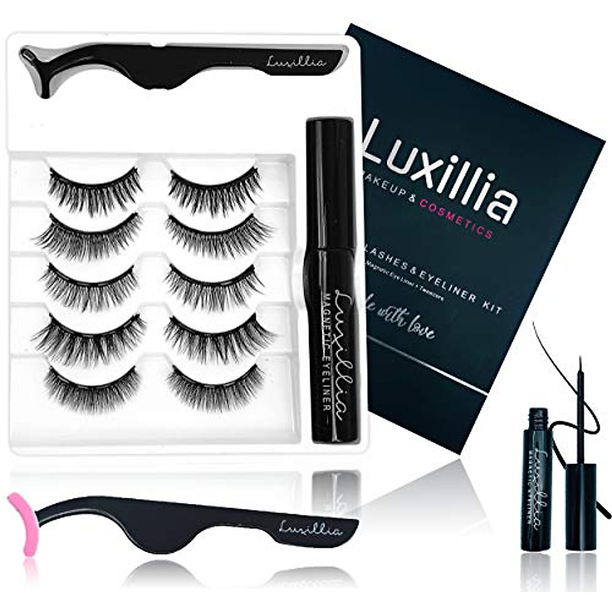 Luxillia Magnetic Eyelashes with Eyeliner, Most Natural Looking Magnetic Lashes Kit with Applicator, Best 8D, 3D Look, Reusable Fake Eye Lash, No Glue, Strongest Waterproof Liquid Liner