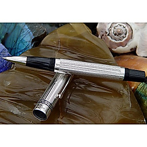 Xezo Tribune Pure Platinum Layered Diamond-Cut Fine Rollerball Pen, Weighty and Balanced, Individually Numbered (Tribune Platinum R), Silver, Black