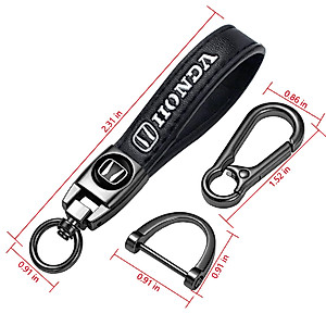 Cinkenyo Genuine Leather Car Keychain Keyring Accessories Compatible with H-o-n-d-a Series Car Keychains Family Present for Man and Woman（Black）