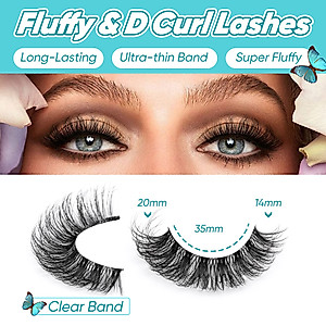 Natural lashes mink cat eye fluffy false lashes D curl Russian strip lashes extension clear band wispy curly fake eyelashes pack 8 pairs