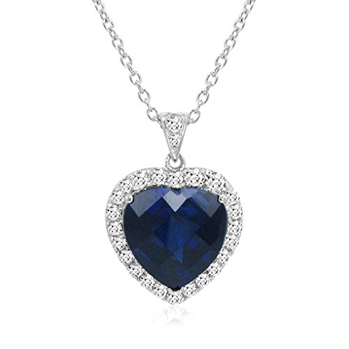 Amanda Rose Colection Heart of the Ocean Created Blue and White Sapphire Pendant Necklace for Women in 925 Sterling Silver (12ct tw) on an 18 inch Sterling Silver Chain