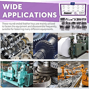 Swpeet 140Pcs 16 Sizes Carbon Steel 3mm 4mm 5mm 6mm Round Ended Feather Key Parallel Drive Shaft Keys Set Key Stock Assortment for Fasteners Mechanical Industry