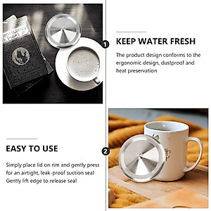 DOITOOL Tea Mug Lid 2Pcs Stainless Steel Coffee Mug Cover Water Beverage Drinking Cup Lid Cover Anti Tea Cup Cap 10cm (Silver) Universal Cup Lid
