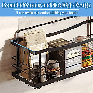 Couguarack Adhesive Shower Caddy Basket Shelf , Stainless Steel Organizer Storage Bathroom Shower Rack , Wall Mounted and No Drilling (4-pack Black)