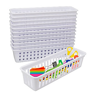 FEOOWV Classroom Pencil or Rubber Organizer Basket Trays, Office Supply Baskets Organization Trays for Home School Classroom Office 12 Pack (White)
