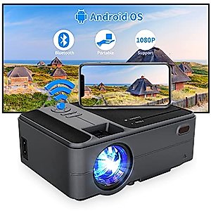 Mini Portable WiFi Projector Support 1080P Home Theater,Wireless Outdoor Movie Projector with Bluetooth,Indoor Smart Android Projector Built in Apps/Speaker/HDMI/USB for Laptop Phone TV Stick