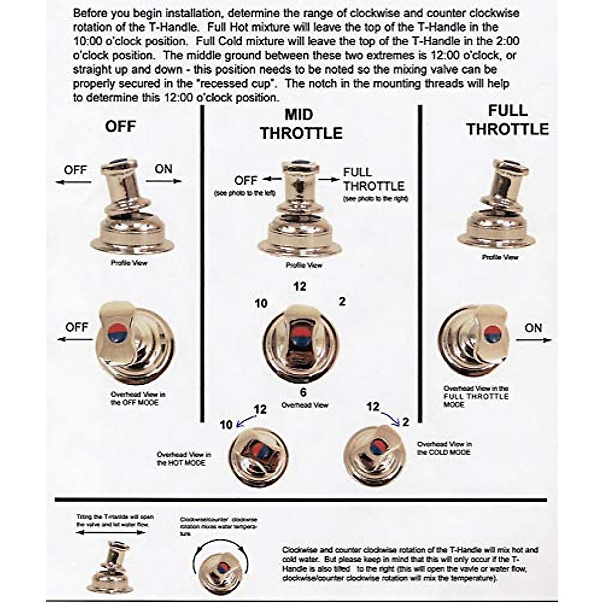Scandvik 10617P Compact T-Handle Ceramic Mixer, Deck Mount, Polished Finish, Marine Grade