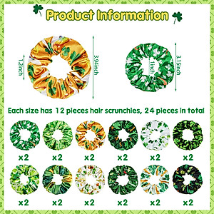 24 Pieces St. Patrick's Day Scrunchies Hair Ties Shamrock Hair Scrunchies Hat Rainbow Hair Scrunchy Elastic Hair Band Hair Rope for St. Patrick's Day Decoration Women Girls, 12 Styles