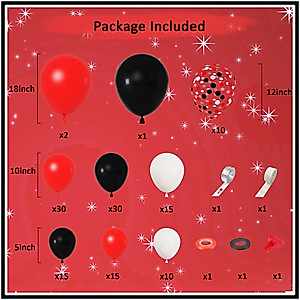 133Pcs Red and Black Balloons Garland Arch Kit for Red and Black Graduation Decorations 2024, Red Black White Balloon for New Year Birthday Las Vegas BBQ Casino Poker Racing Car Party Supplies