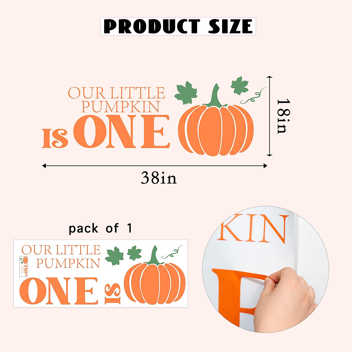 CANTLY Our Little Pumpkin Is One Stickers Decoration - Welcome Sign Decal for Balloon Arch,Fall Harvest Birthday Theme Baby Shower Decal,Baby Shower Decorations (One Pumpkin Decal)