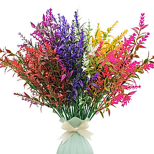 AOUCKSX Artificial Lavender Flowers 6 Bundles Outdoor UV Resistant Faux Plastic Plants Artificial Greenery Lavender for Home Garden Wedding Indoor Porch Box Table Centerpiece Decorations