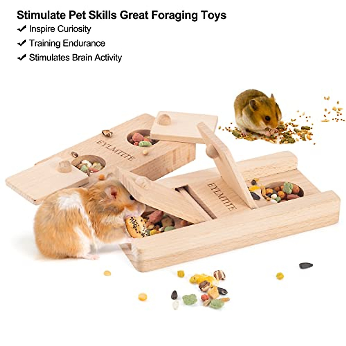 Wooden Pet Hamster Enrichment Toys Interactive Hide Treats Foraging Puzzle for Hamster, Guinea Pig, Pet Rats, Bunny Rabbit and Chinchilla Toys