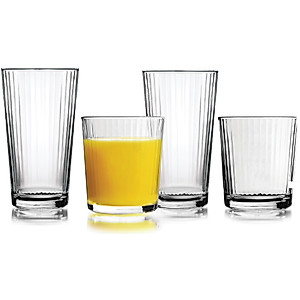 Circleware Hill Street Huge Set of 16 Drinking Glasses and Whiskey Cups, 8-15.7 oz & 8-12.5 oz, Glassware for Water, Beer, Juice, Ice Tea, Bar Beverage, 16pc, Spectrum