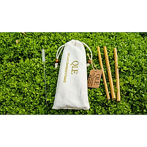 QLE Reusable Bamboo Drinking Straws, Eco Friendly Alternative to Plastic Straws – Organic BPA-Free Biodegradable Zero Waste Straws – Cleaning Brush and Natural Cotton Carrying Bag Included – 12 Pack