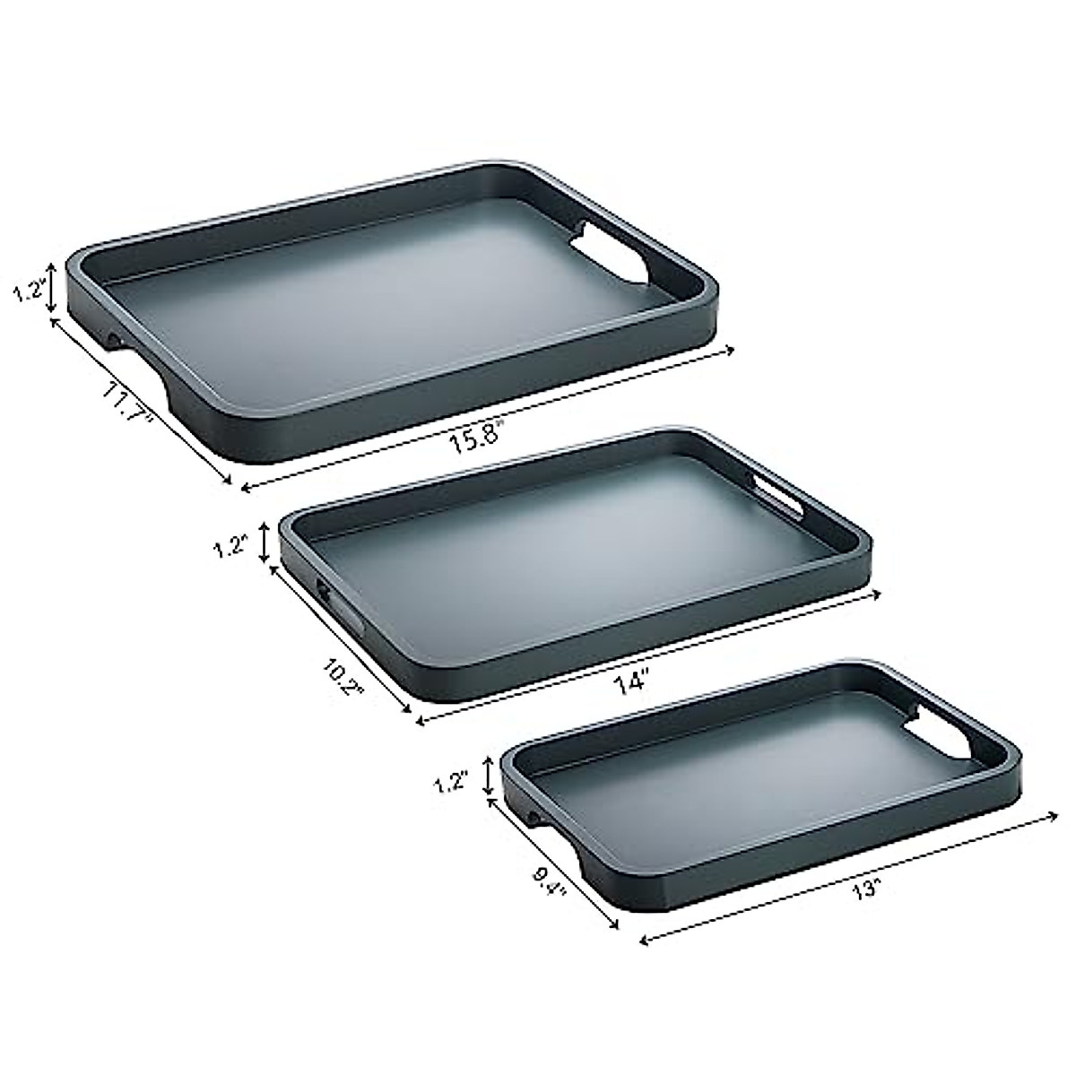 YOUEON Set of 3 Bamboo Serving Trays with Handles, 16/14/13 Inch Nesting Trays for Coffee Table, Blue Decorative Tray, Perfume Tray, Ottoman Tray, Bamboo Trays for Food, Breakfast, Coffee, Tea