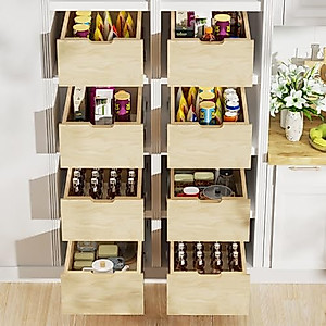 LOVMOR Hard Close Pull Out Cabinet Organizer 8” High Drawer 10½” W x 21”D Wood Slide Out Shelves Cabinet Storage Organizer with Full Extension Rail Slides Pull Out Drawer for Kitchens Cabinet Pantry